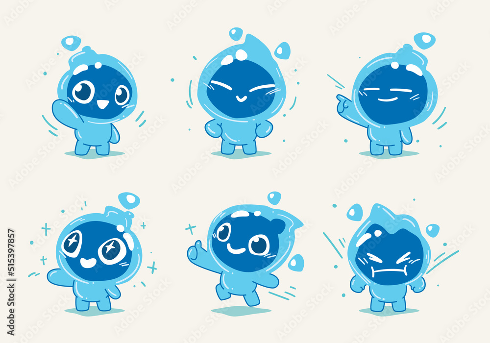 set of water element cartoon character mascot Stock Vector | Adobe Stock