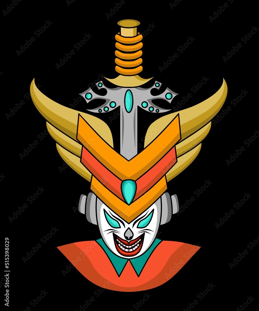 Vector artwork design illustration of clown face character wearing ...