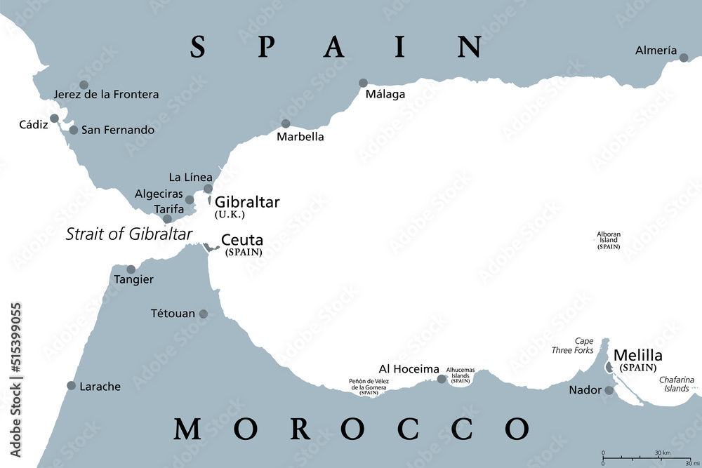 Poster Strait of Gibraltar, gray political map – Wall Art | UkPosters Poster Strait of Gibraltar, gray political map – Wall Art | UkPosters