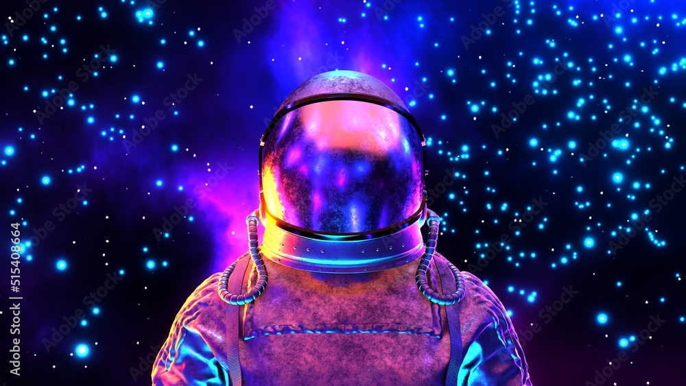 Astronaut in outer space. Cosmonaut in spacesuit. Weightlessness ...