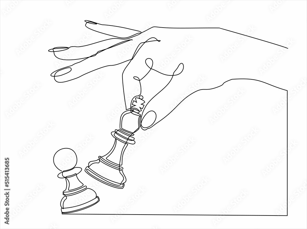 continuous line drawing of hands holding the queen figure and knocking ...