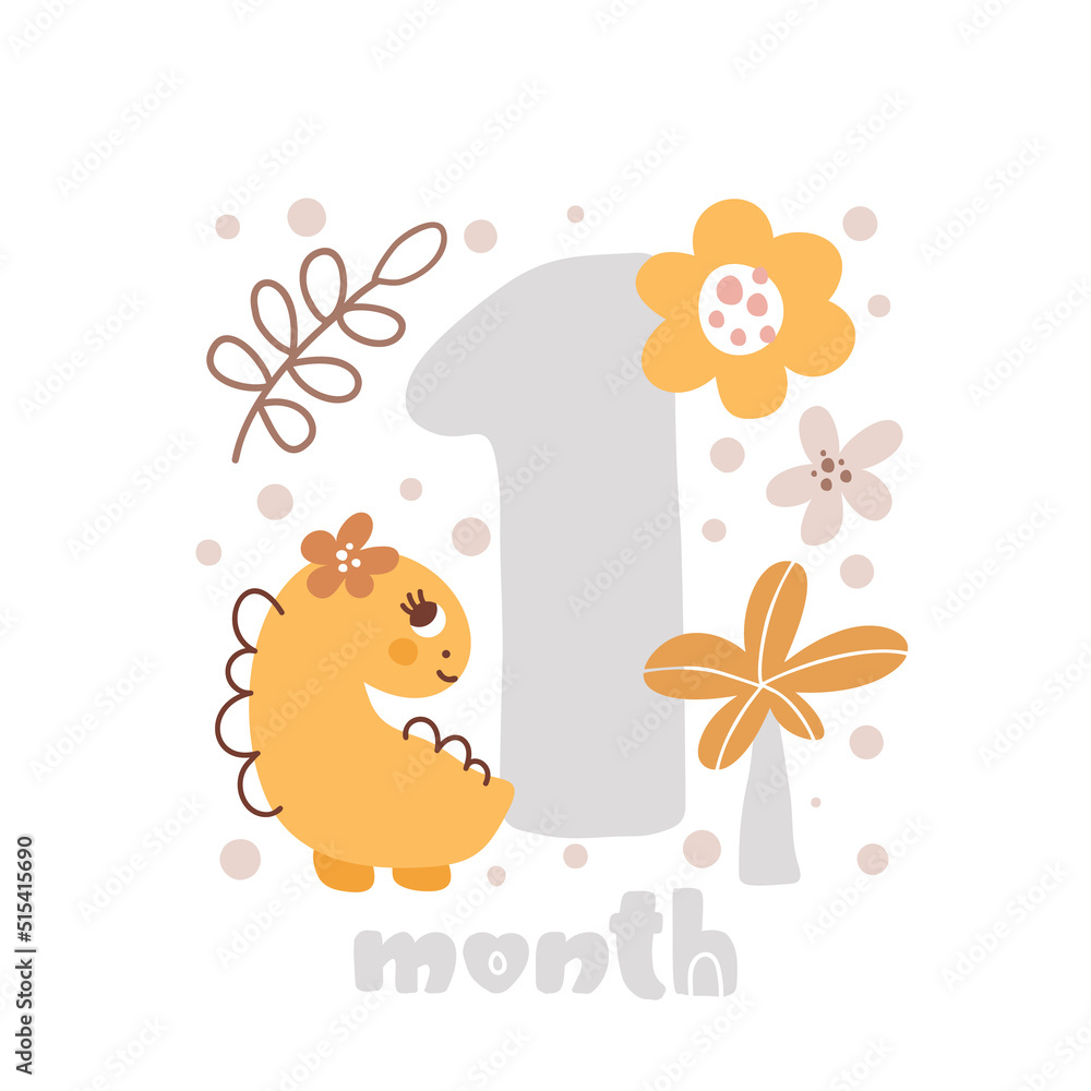 1 one month Baby month anniversary card metrics. Baby shower print with ...