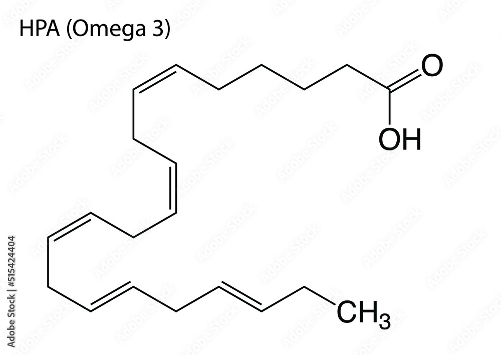 Digital vector illustration of the chemical structure of HPA or Omega 3 ...