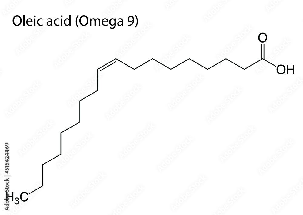 Digital vector illustration of the chemical structure of Oleic Acid or ... Digital vector illustration of the chemical structure of Oleic Acid or ...
