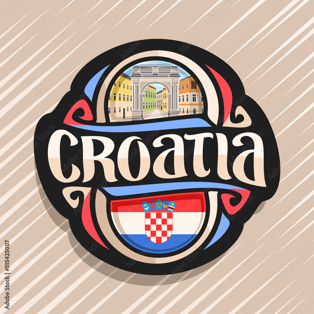 Vector logo for Croatia country, fridge magnet with croatian flag ...