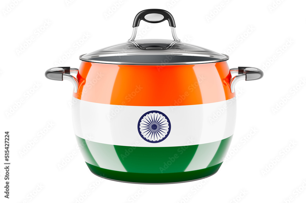 Indian national cuisine concept. Indian flag painted on the stainless ...
