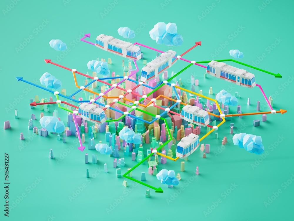 3d city town. metro line map urban. subway transport system. 3d ...