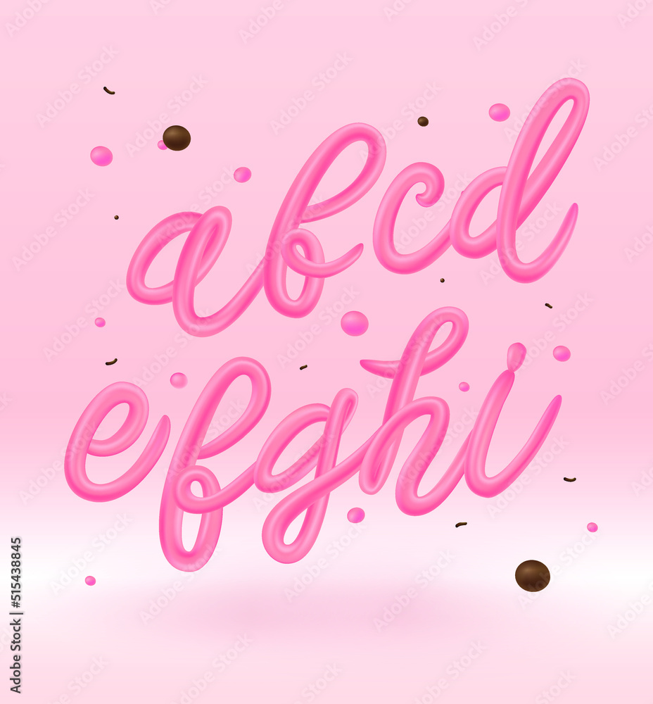 Bubble Gum Alphabet Set. Pink Font Isolated on Pink Background. Hand ...