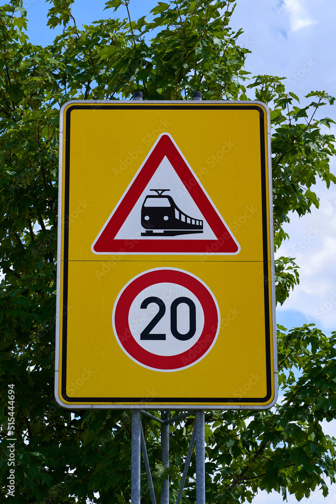 The traffic sign means unrestricted train crossing. The speed limit is ...