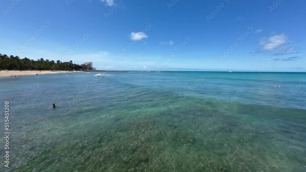 Panoramic view of the famous waikiki beach from the ocean at water ...