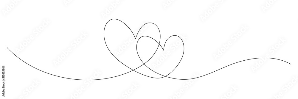 Two hearts continuous one line art drawing. Double heart wavy line ...