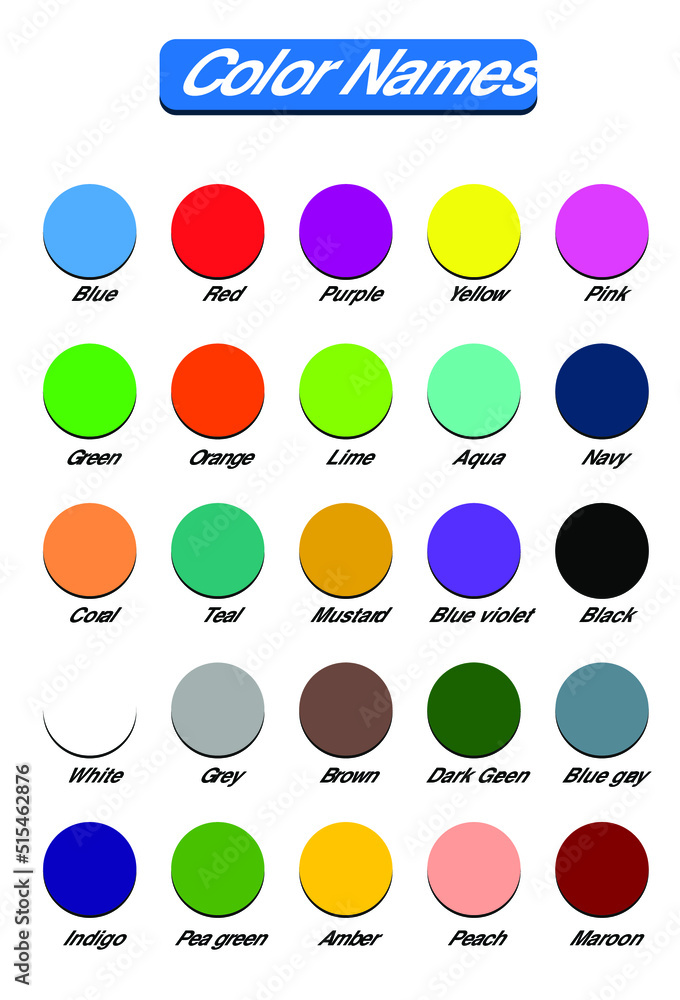 Color Names: List of Colors in English with the Picture Stock Vector ...