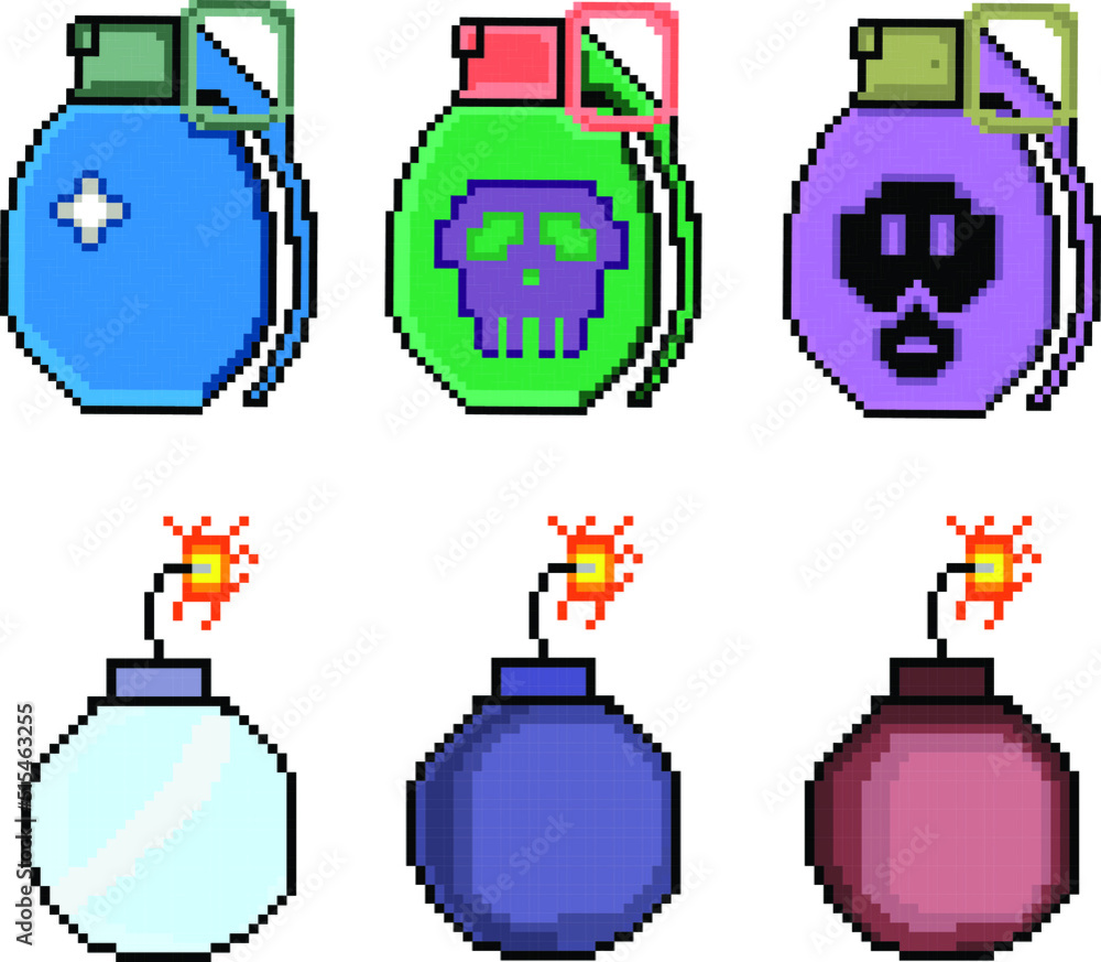 Bomb pixel art set. explosion pixel art minecraft. Stock Vector | Adobe ...