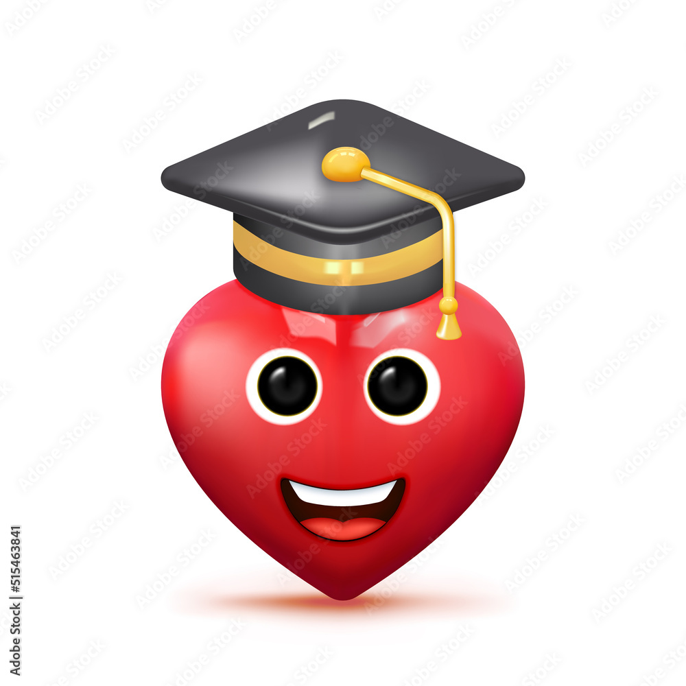 Red heart wear a college cap, graduation cap, mortar board. Education ...