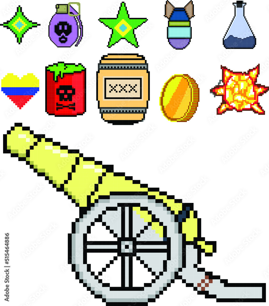 8 bit Pixel art game icon set. ui elements pixel set. game world and ...