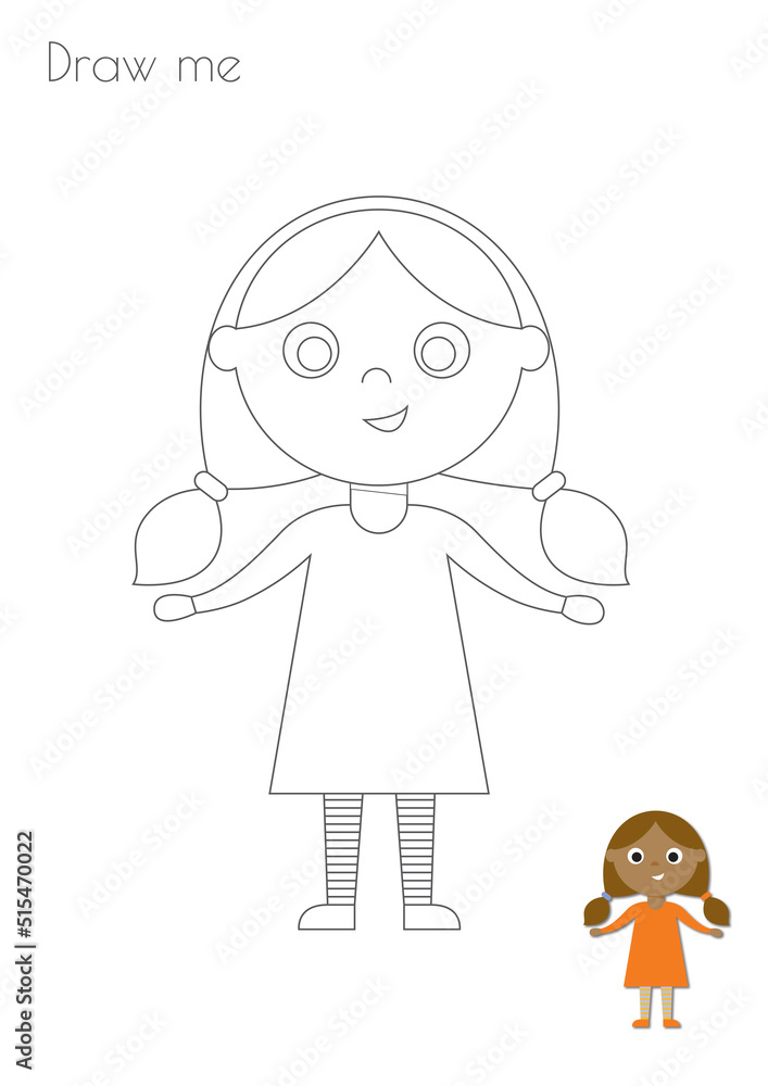 Simple Outline Stroke Little Girl Silhouette Photo Drawing Skills For ...