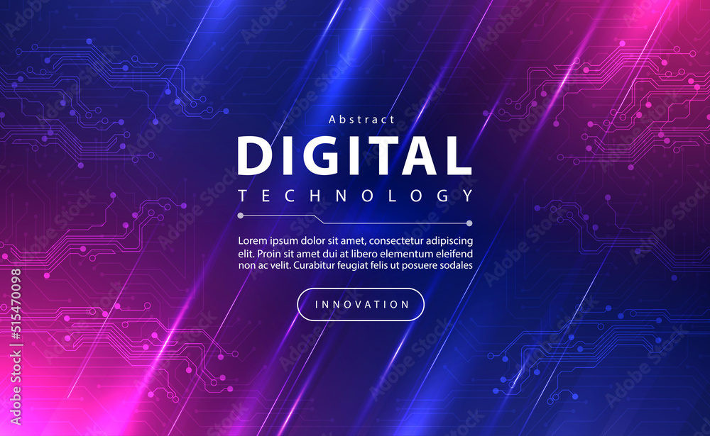 Digital technology banner pink blue background concept with technology ...