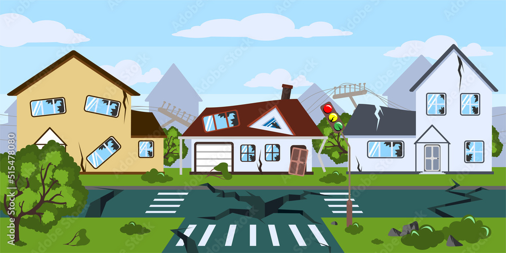 Vector illustration of natural disaster. Cartoon landscape with an ...