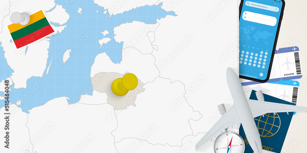 Travel to Lithuania concept, map with pin on map of Lithuania. Vacation ...
