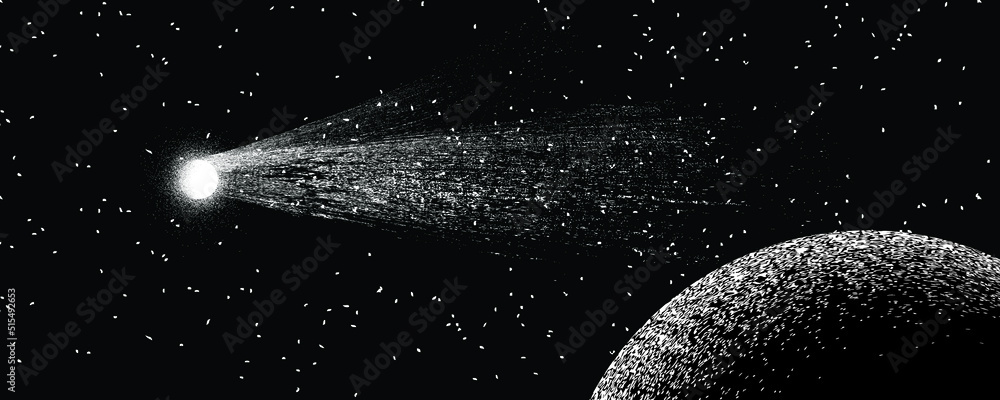 Star and planet in space. Futuristic landscape, with noise texture ...
