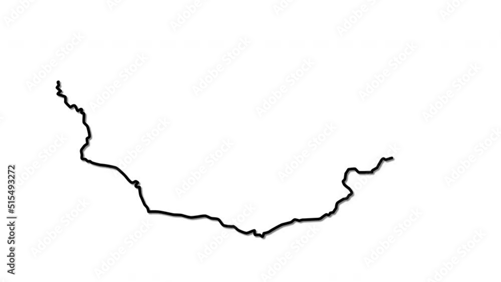 Mongolia map, country territory outline self drawing animation. Line ...