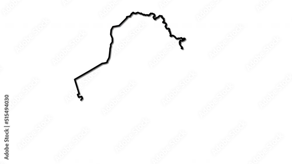 Iraq map, country territory outline self drawing animation. Line art ...