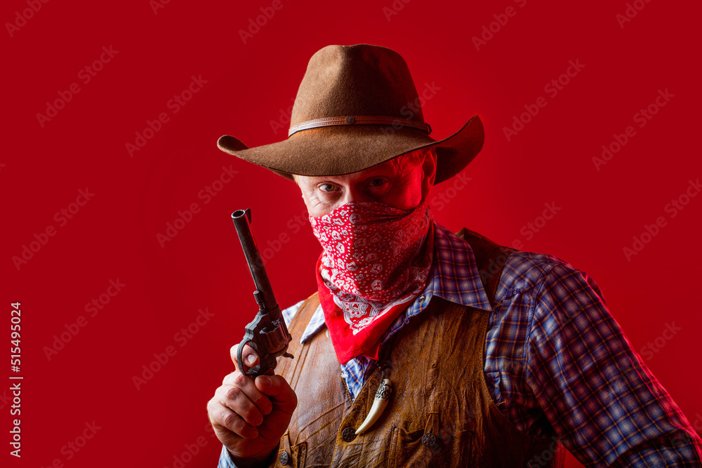 Portrait of a cowboy. American farmer. Portrait of man wearing cowboy ...