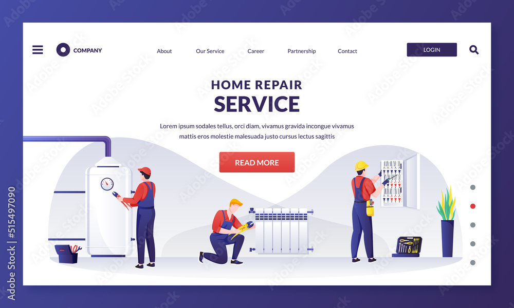 Workers does house service fixing works. Vector flat cartoon ...