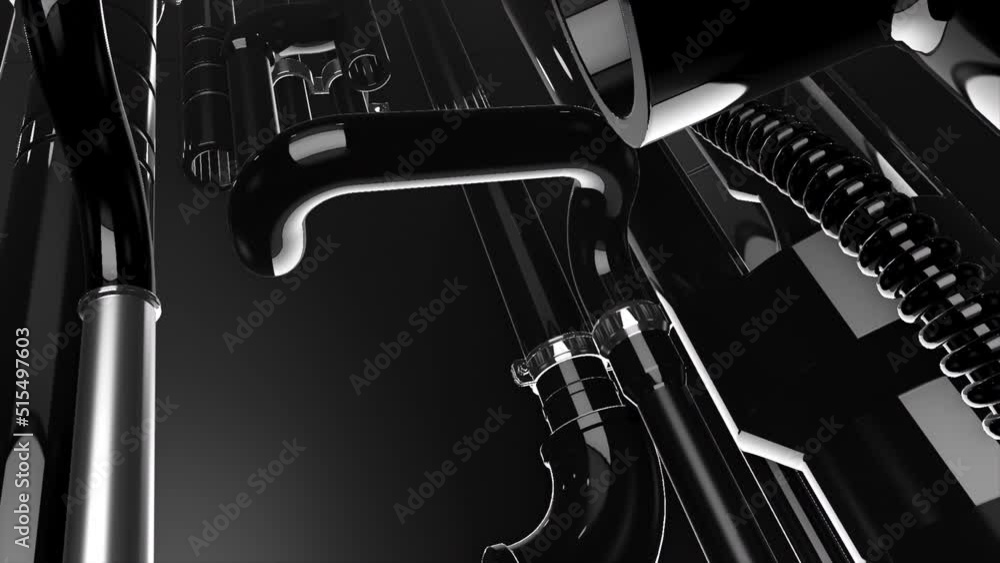 Futuristic ultra detailed machine with metal shine of bended pipes ...