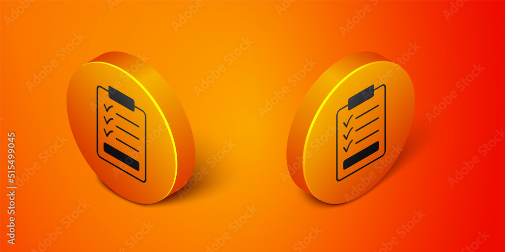 Isometric Clipboard with checklist icon isolated on orange background ...