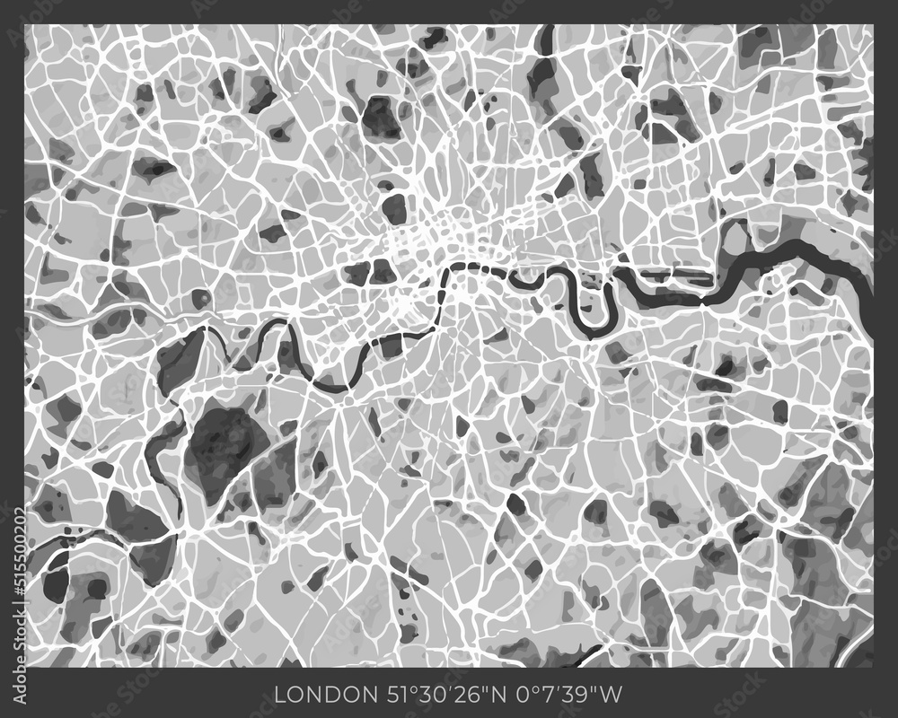 London Map - abstract monochrome design for interior posters, wallpaper ...