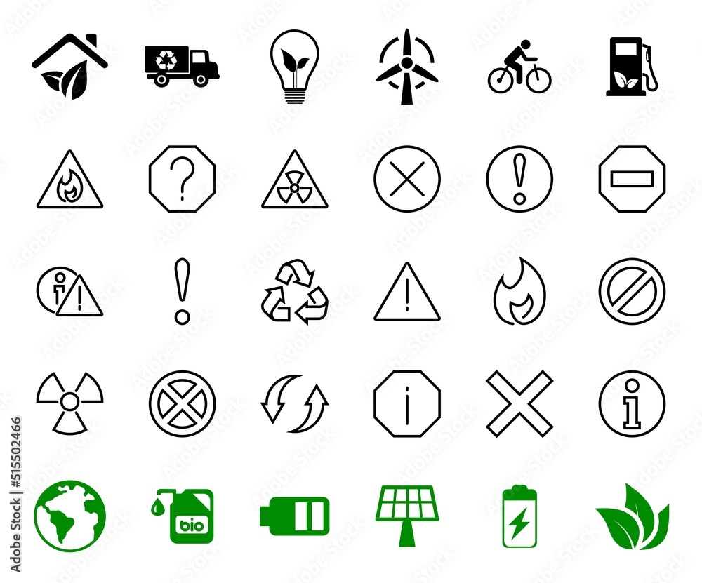 WARNINGS simple set of thin line vector icons. Contains icons such as ...