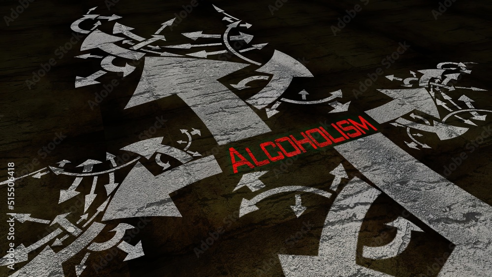 Alcoholism text on a crossroad in different ways of arrows on gr Stock ...