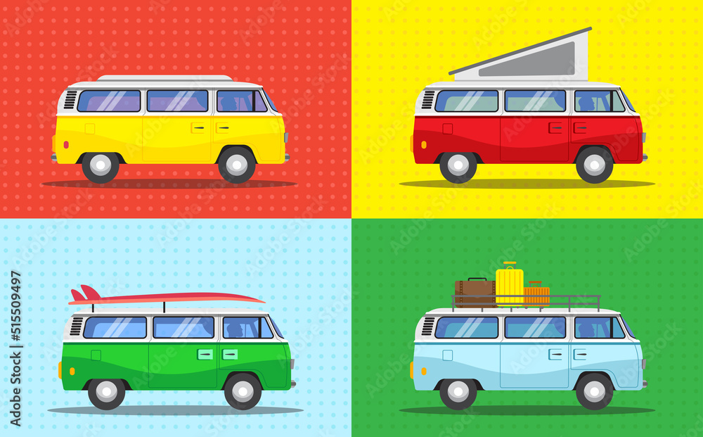 Vector of combi in pop art style. pop art. colorful campervan vector ...