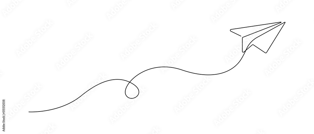 Continuous one line drawing of flying up paper plane. Creative business ...