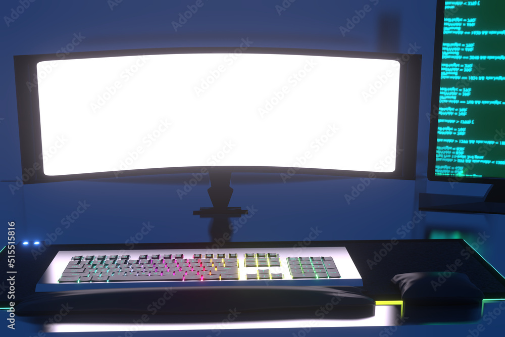 desktop pc white screen with wide and vertical displays. scientific ...