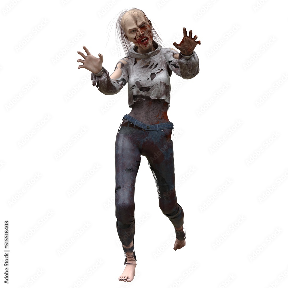 Zombie girl isolated white background 3d illustration Stock ...