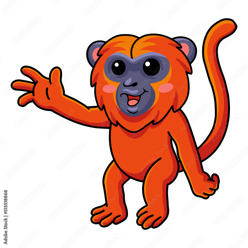 Cute red howler monkey cartoon waving hand Stock Vector | Adobe Stock