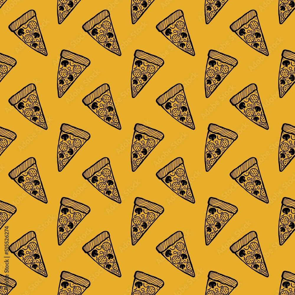 Cartoon pizza seamless food menu pattern for fabrics and wrapping paper ...