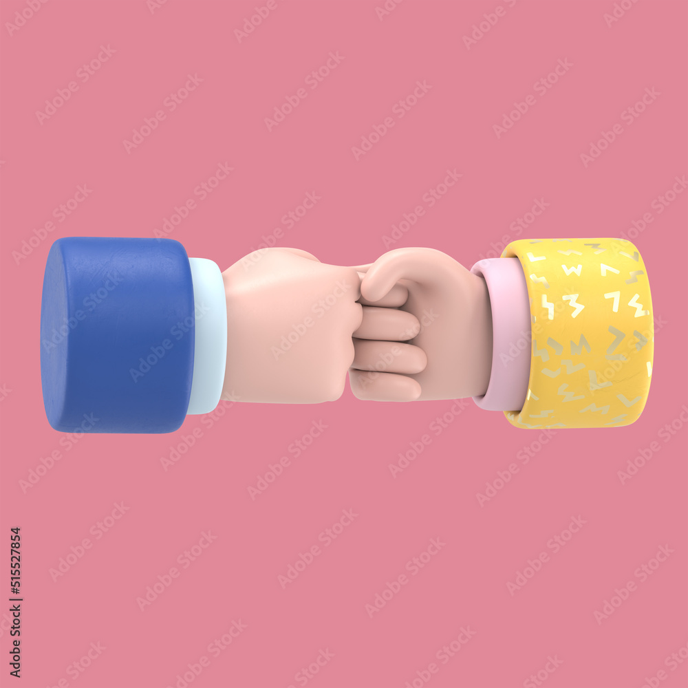 3d cartoon hand and partner giving fist bump hand, fist bump icon, two ...