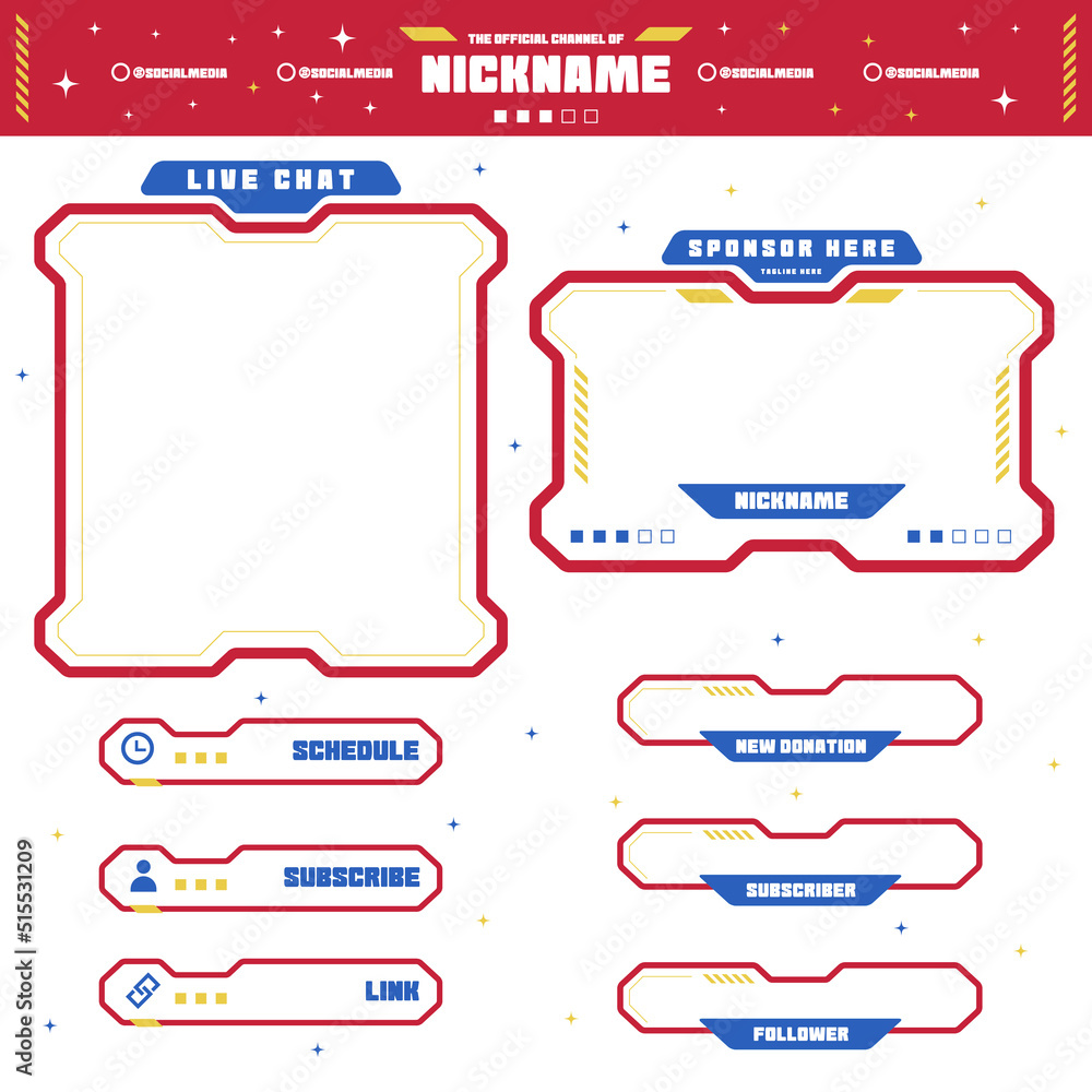 Streaming screen panel overlay design template robot theme. Live video ...
