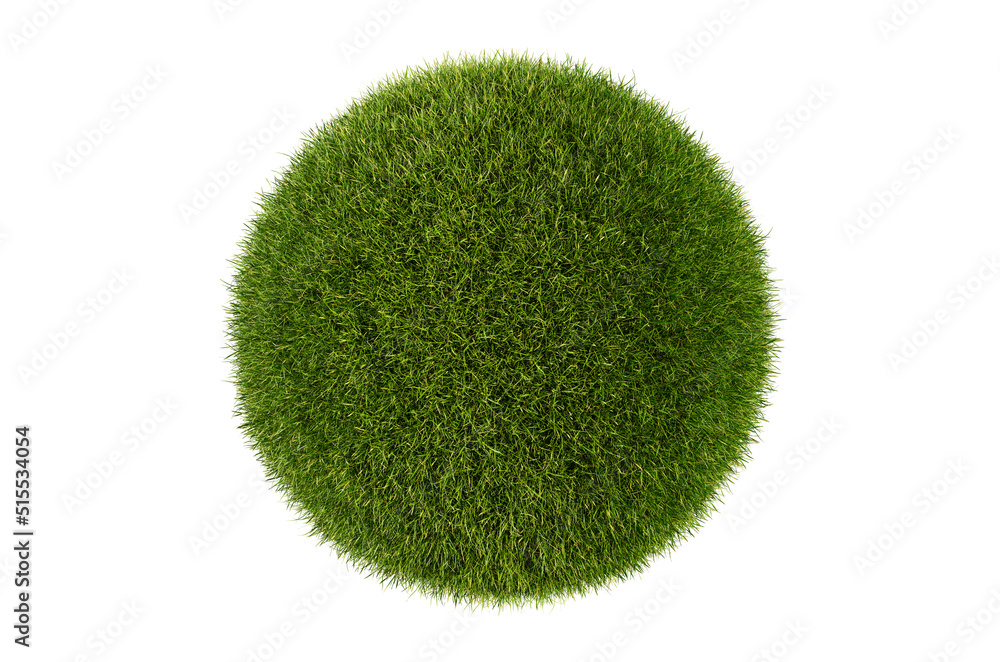 Grass sphere isolated on a white background. Grass circle, 3d rendering ...