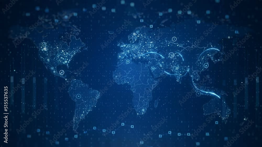 Blue World Map Technology Background HD Stock Video | Adobe Stock