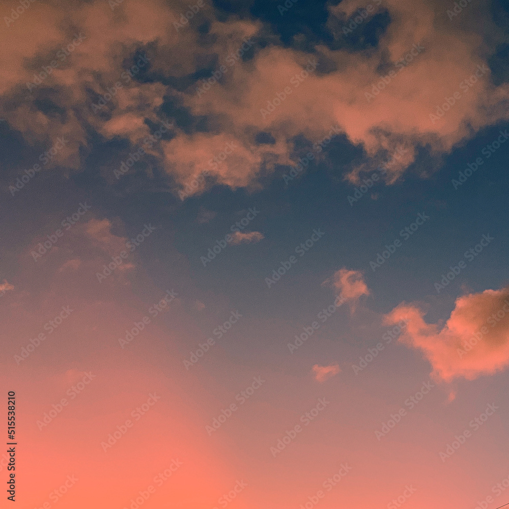 Beautiful sunset., light blue and pink sky with fluffy clouds. Stock ...