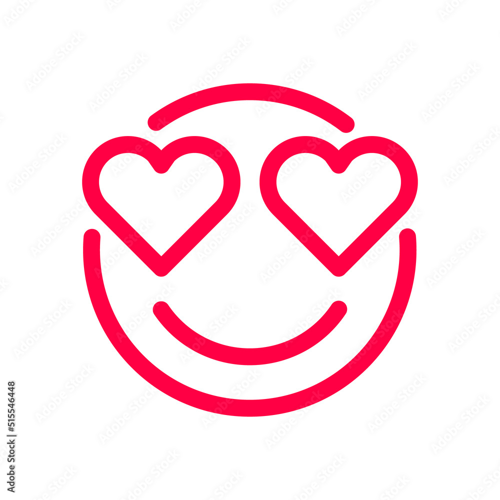 Heart eyes emoticon smiling, love emoji. Red heart face emoji with ...