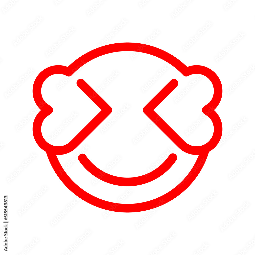 Heart eyes emoticon smiling, love emoji. Red heart face emoji with ...