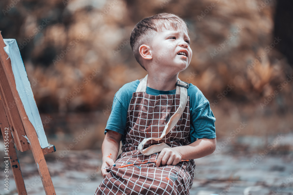 Poster Boy crying while studying art classroom, a child crying in ...