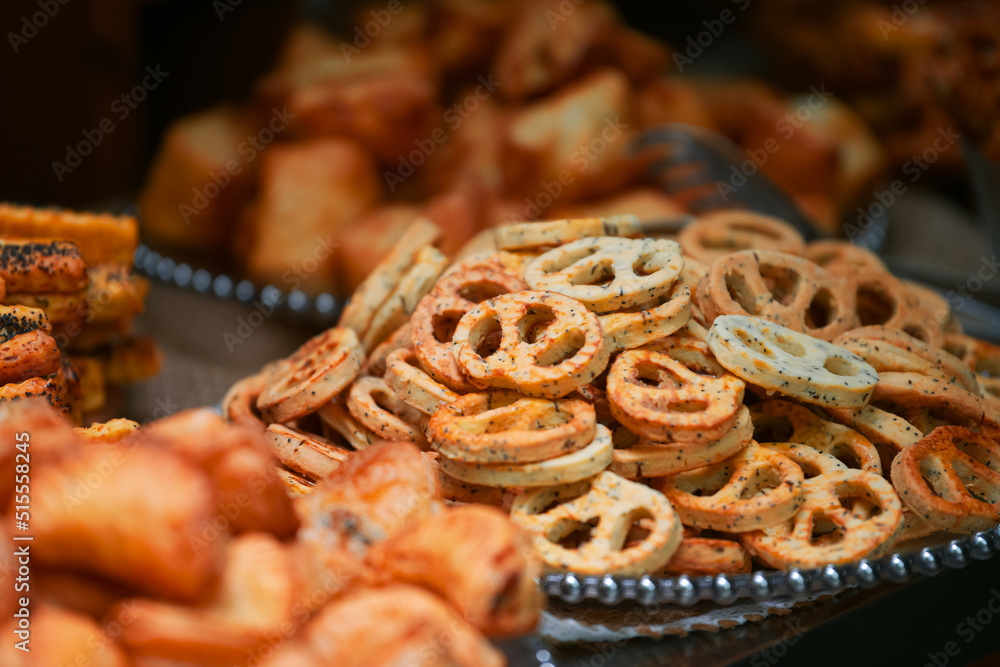 Pastry and bakery snack bar at a party. Delicious finger food for the ...