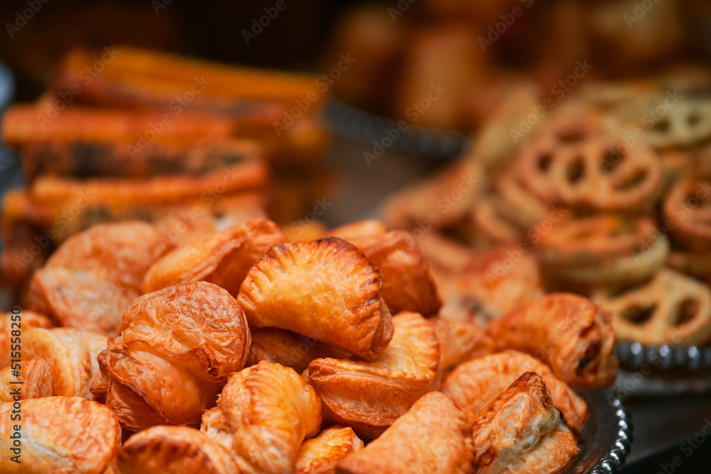 Pastry and bakery snack bar at a party. Delicious finger food for the ...