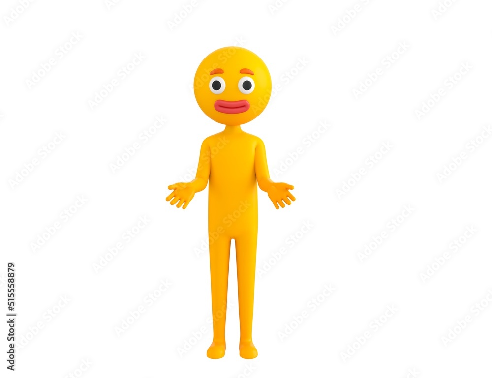 Yellow Man character show welcome gesture in 3d rendering. Stock ...